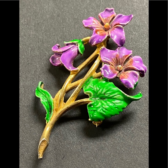Vintage | Jewelry | Vintage Purple Iris Enamel Floral Bunch Brooch Pin ...